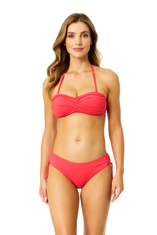ANNE COLE Solid Twist Bandeau Bikini Top - Coral