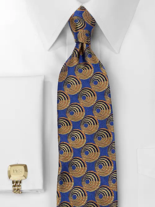 PAUL FREDRICK Circles Pattern Woven Silk Neck Tie