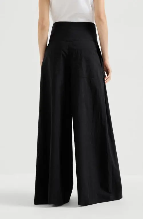 Brunello Cucinelli Wide-leg Techno Cotton Poplin Trousers - Black