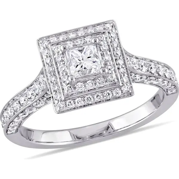 JULIANNA B. 1-1/4 Ctw Diamond Square Halo Engagement Ring - 14k White Gold