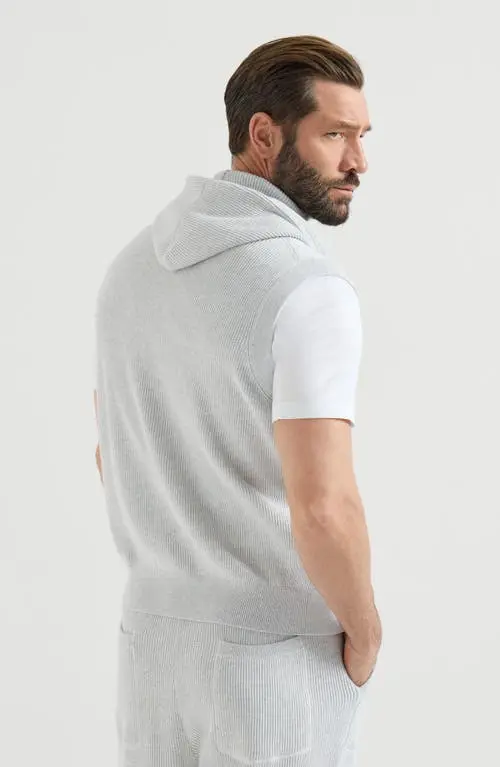 Brunello Cucinelli Cotton Knit Hooded Vest - Fog