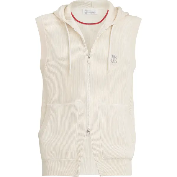 Brunello Cucinelli Cotton Knit Hooded Vest - White