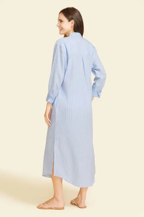SITANO Riga Striped Cotton Shirt Dress - Light Blue Stripes