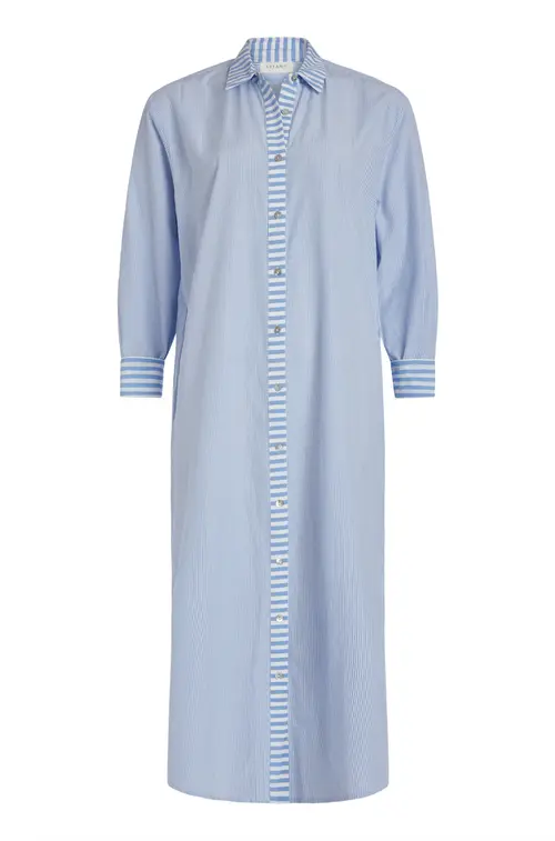 SITANO Riga Striped Cotton Shirt Dress - Light Blue Stripes