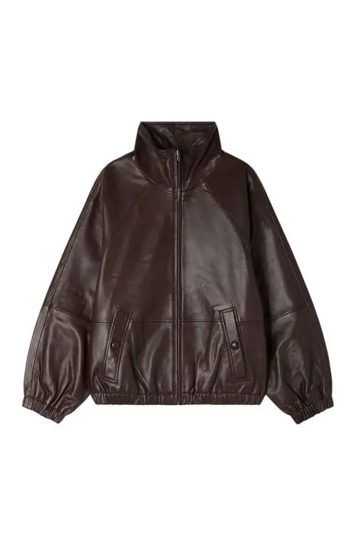 Sandro Oversized Zip-up Leather Jacket - Brown
