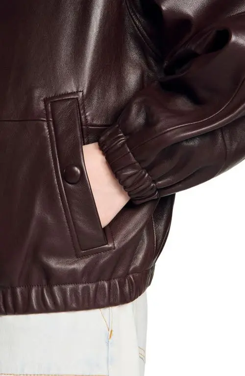 Sandro Oversized Zip-up Leather Jacket - Brown