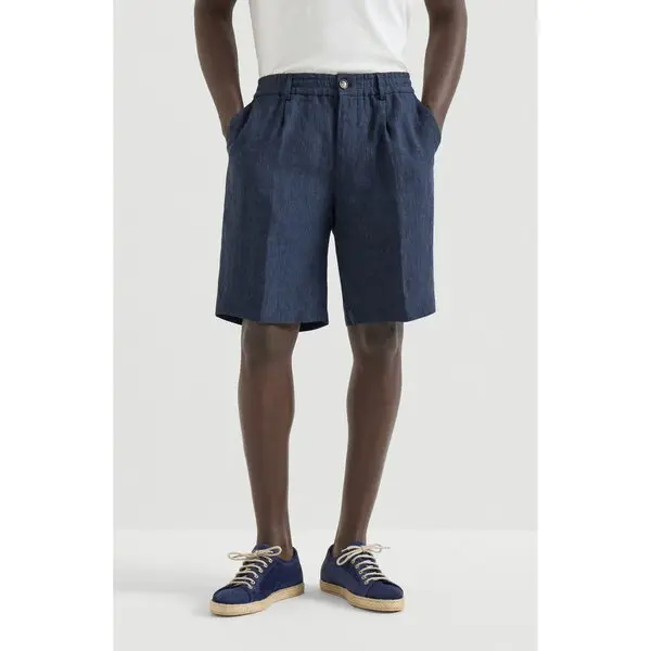 Brunello Cucinelli Délavé Linen Bermuda Shorts - Azure