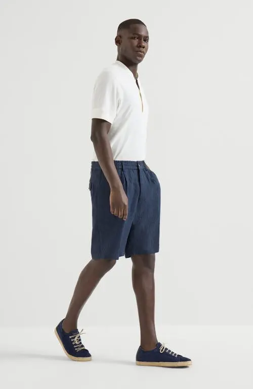 Brunello Cucinelli Délavé Linen Bermuda Shorts - Azure