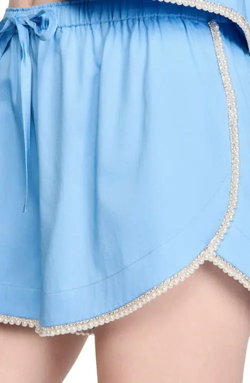 Sandro Cotton Hot Pants With Pearl Trim - Blue