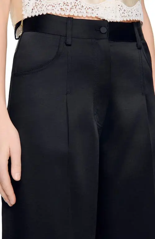 Sandro Satin-effect Wide-leg Trousers - Black