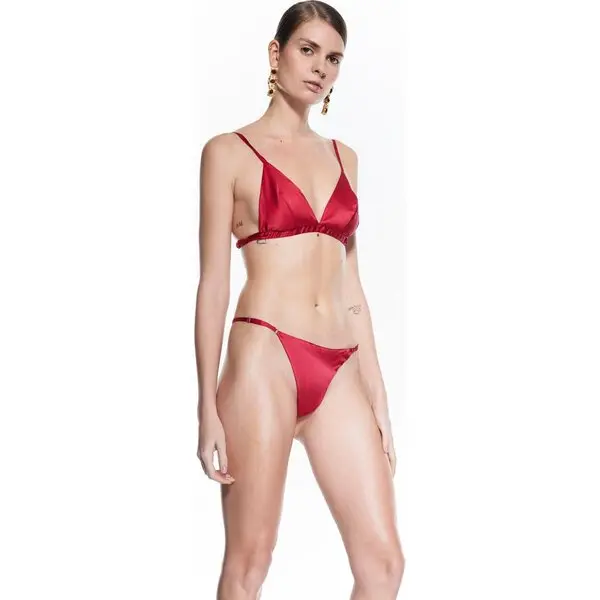 MERS SILK Silky Thong Pure Silk Minimal G-string - Red