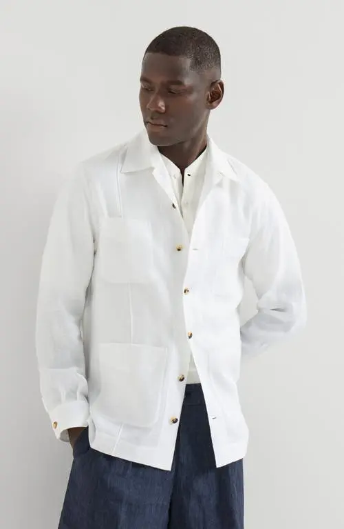 Brunello Cucinelli Linen Guayabera - White