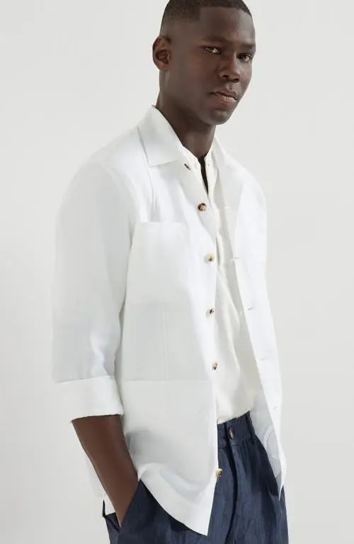 Brunello Cucinelli Linen Guayabera - White