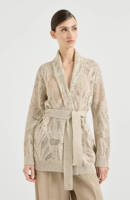 Brunello Cucinelli Linen And Cotton Knit Cardigan - Beige