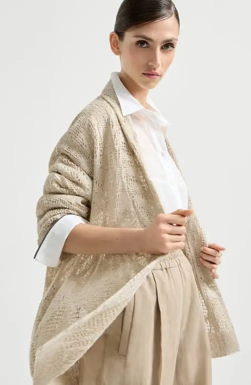 Brunello Cucinelli Linen And Cotton Knit Cardigan - Beige