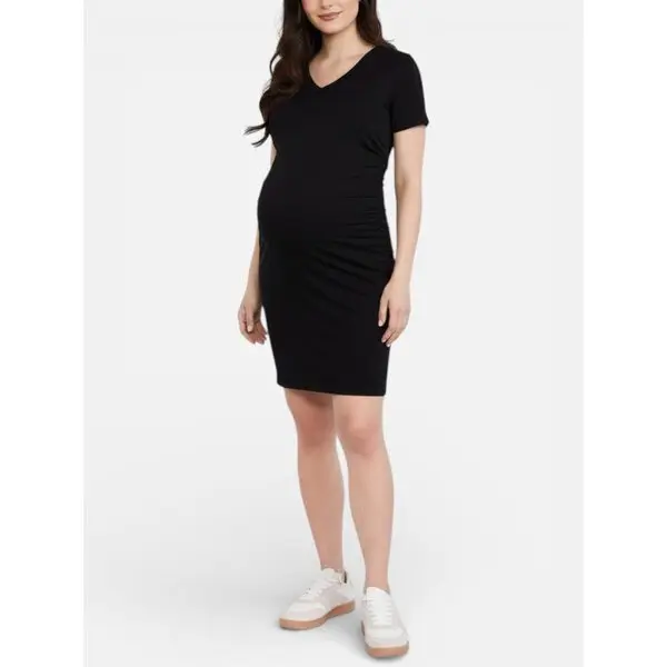 Motherhood Maternity V-neck Side Ruched Bodycon Mini Dress - Black