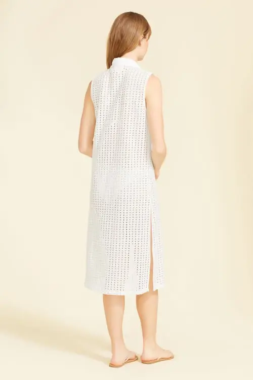 SITANO Sofia Sleeveless Eyelet Shirtdress With Slip - White