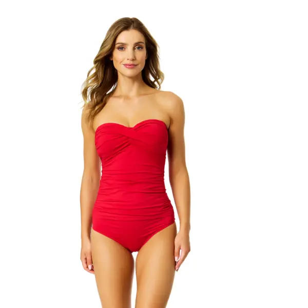 ANNE COLE Live In Color Twist Front Bandeaukini Swim Top - Ruby Red