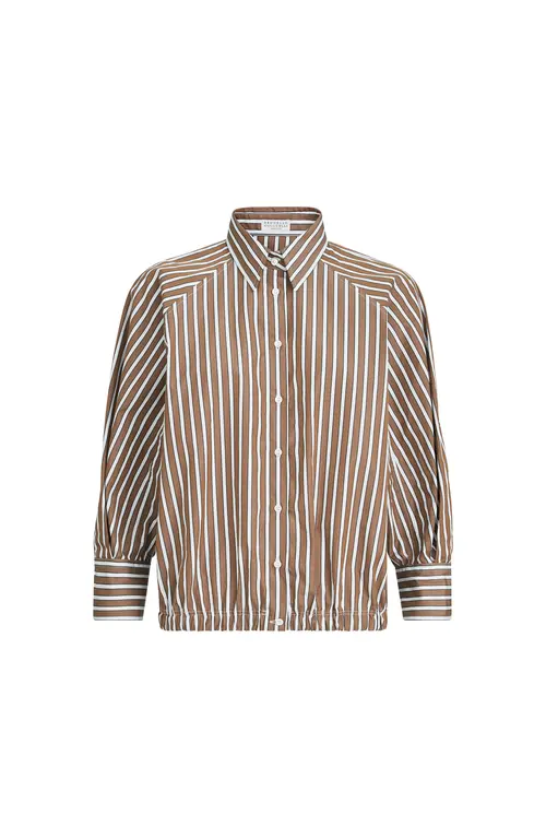 Brunello Cucinelli Shadow Stripe Poplin Shirt - Brown