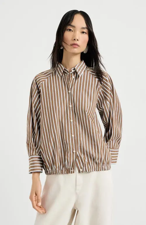 Brunello Cucinelli Shadow Stripe Poplin Shirt - Brown
