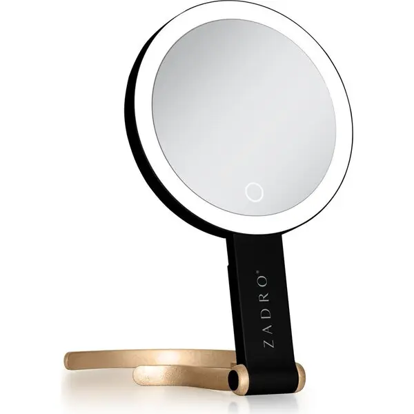 ZADRO Multi-position Lighted Travel Hand Mirror With 10x/1x Magnification - Black/gold