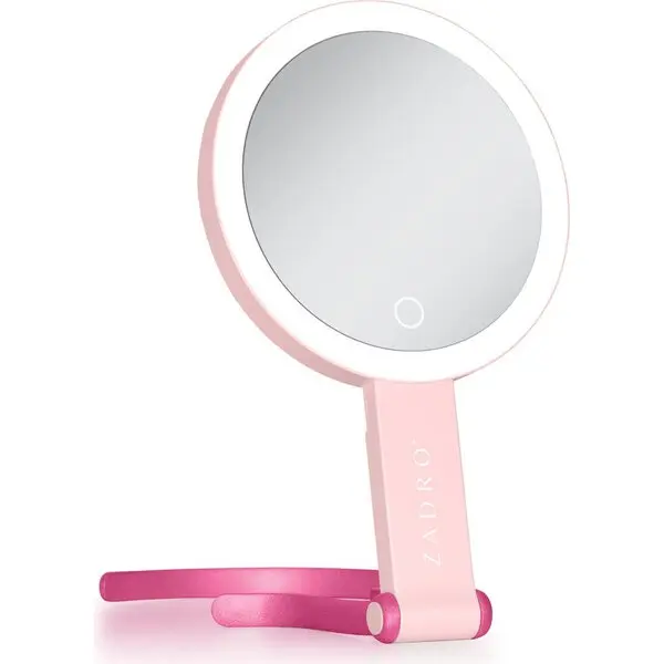 ZADRO Multi-position Lighted Travel Hand Mirror With 10x/1x Magnification - Pink/pink