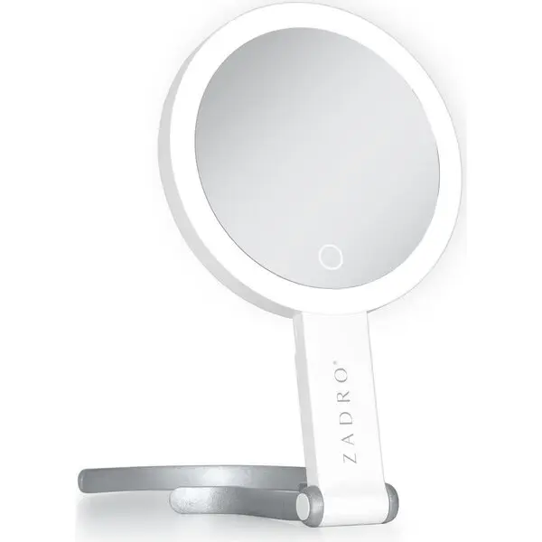 ZADRO Multi-position Lighted Travel Hand Mirror With 10x/1x Magnification - White/silver