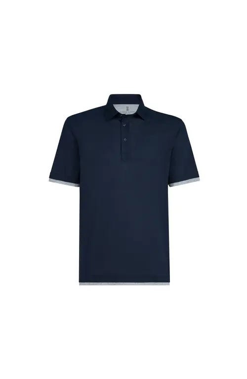 Brunello Cucinelli Polo With Shirt Collar - Navy Blue