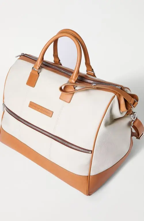 Brunello Cucinelli Calfskin And Cowhide Travel Bag - Ivory