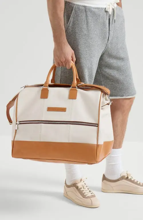 Brunello Cucinelli Calfskin And Cowhide Travel Bag - Ivory