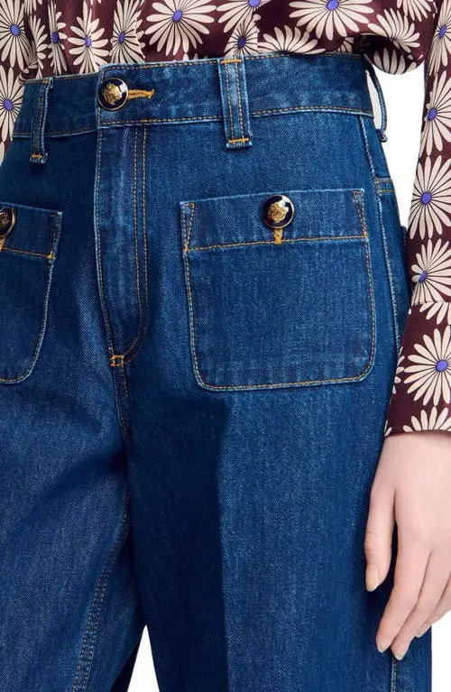Sandro Raw Straight Patch Pocket Jeans - Deep Blue