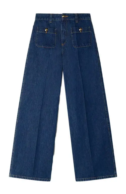 Sandro Raw Straight Patch Pocket Jeans - Deep Blue