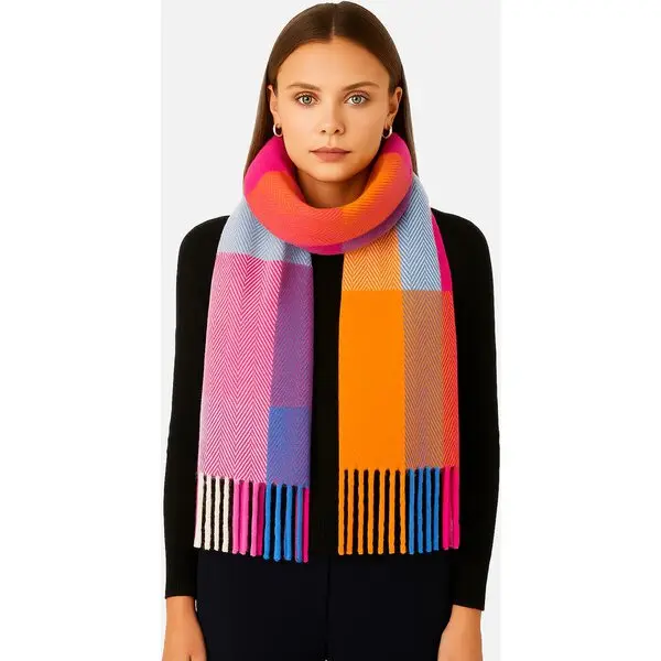 YUMI Herringbone Color Block Scarf - Blue