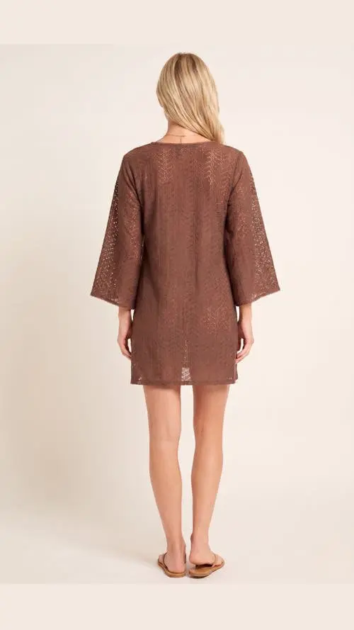 SITANO Bell Sleeve Crochet Cover-up - Brown