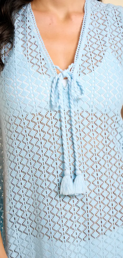 SITANO Bell Sleeve Crochet Cover-up - Light Blue