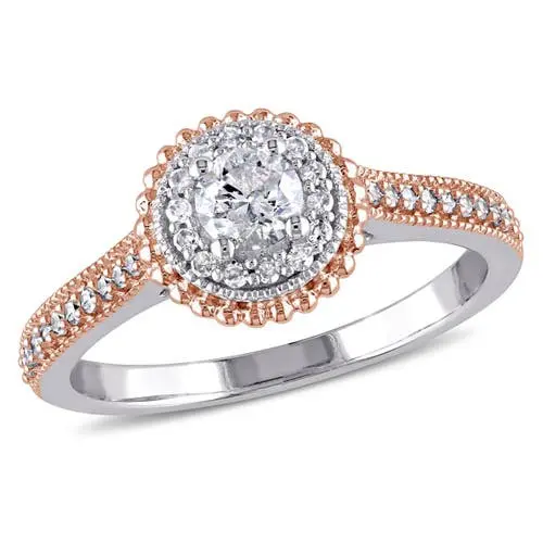 JULIANNA B. Diamond Halo Ring 10k Two-tone - 10k White Gold