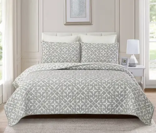 C&F HOME Medallion Jacquard Cotton Cover Quilt Set Reversible And Machine Washable