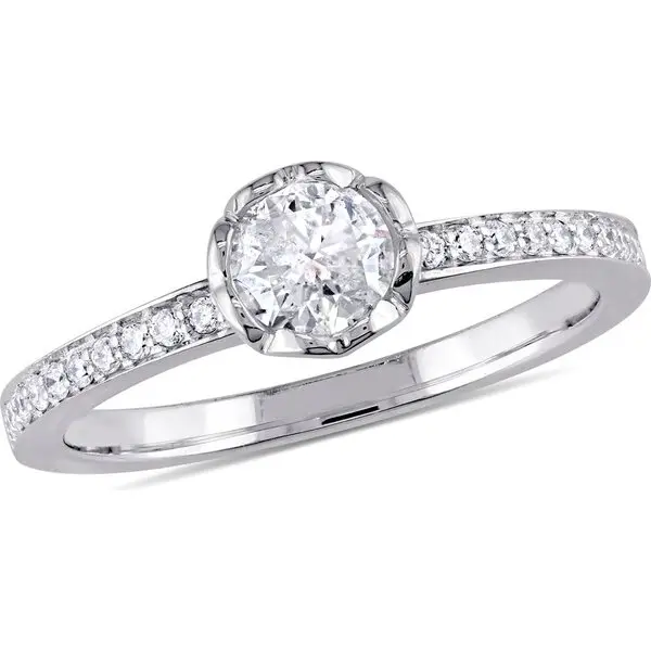JULIANNA B. 5/8 Ctw Diamond Floral Halo Engagement Ring 14k - 14k White Gold