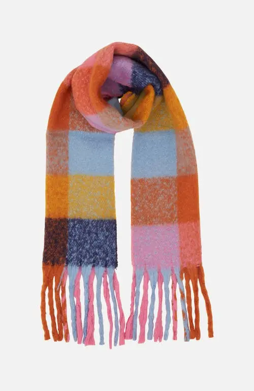YUMI Rainbow Check Soft Tassel Scarf - Multi