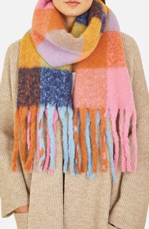 YUMI Rainbow Check Soft Tassel Scarf - Multi