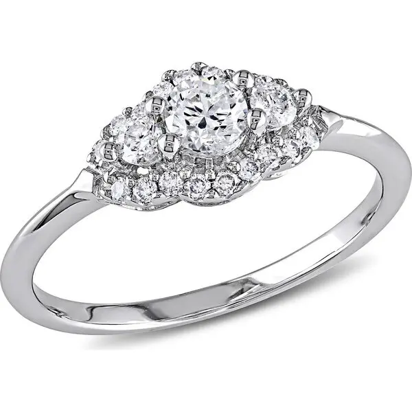 JULIANNA B. Diamond 3-stone Halo Ring 14k - 14k White Gold