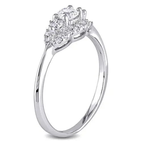 JULIANNA B. Diamond 3-stone Halo Ring 14k