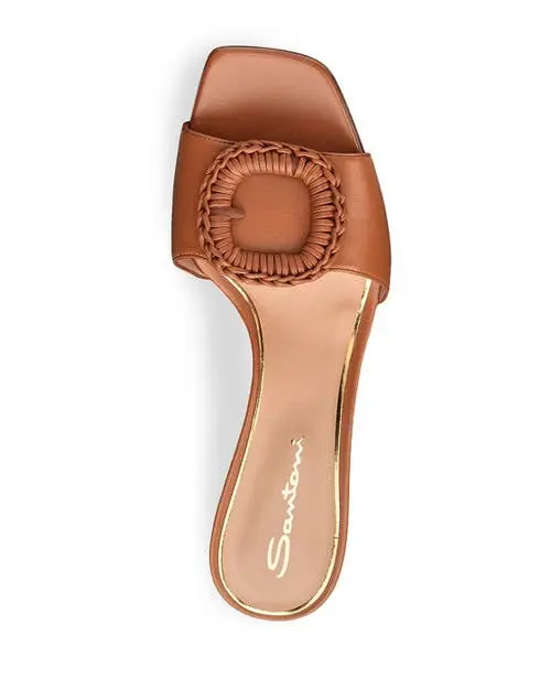 Santoni Leather Mid-heel Sandal With Woven Detail - Brown