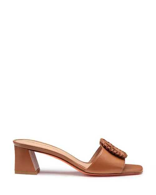 Santoni Leather Mid-heel Sandal With Woven Detail - Brown