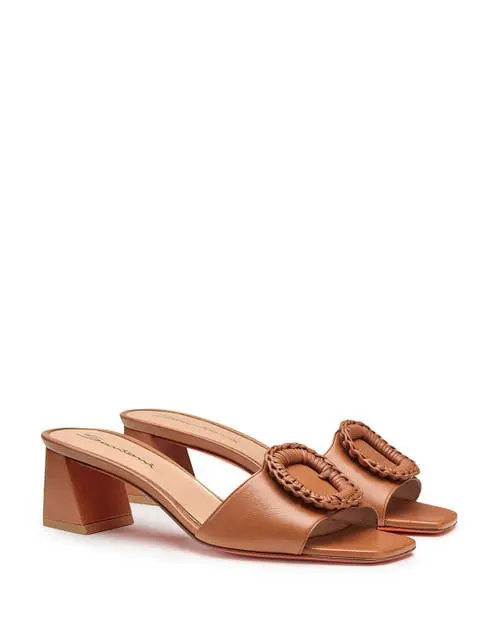 Santoni Leather Mid-heel Sandal With Woven Detail - Brown