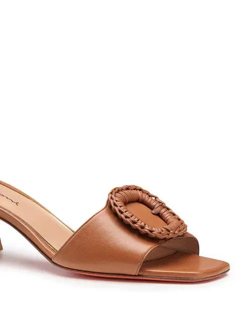 Santoni Leather Mid-heel Sandal With Woven Detail - Brown