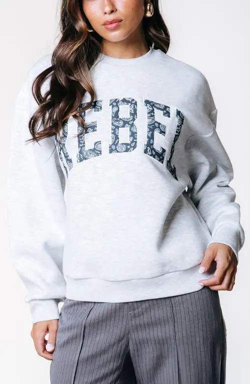 COLOURFUL REBEL Paisley Patch Sweatshirt - Light Grey Melange