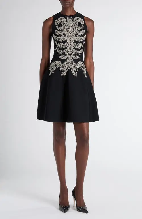 Alexander McQueen Metallic Lace Jacquard Fit & Flare Minidress