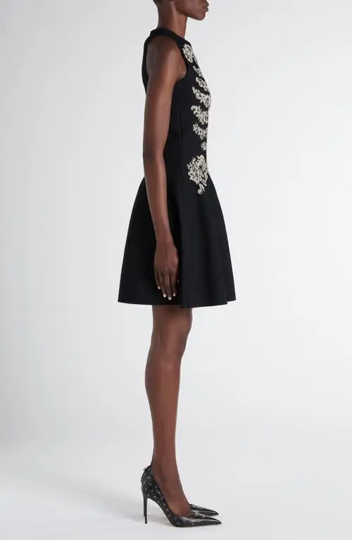 Alexander McQueen Metallic Lace Jacquard Fit & Flare Minidress
