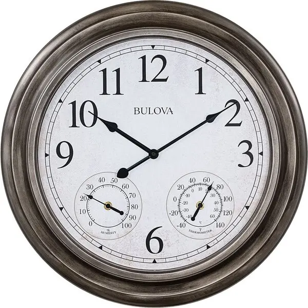 BULOVA CLOCKS Block Island Indoor Outdoor Clock - Silver